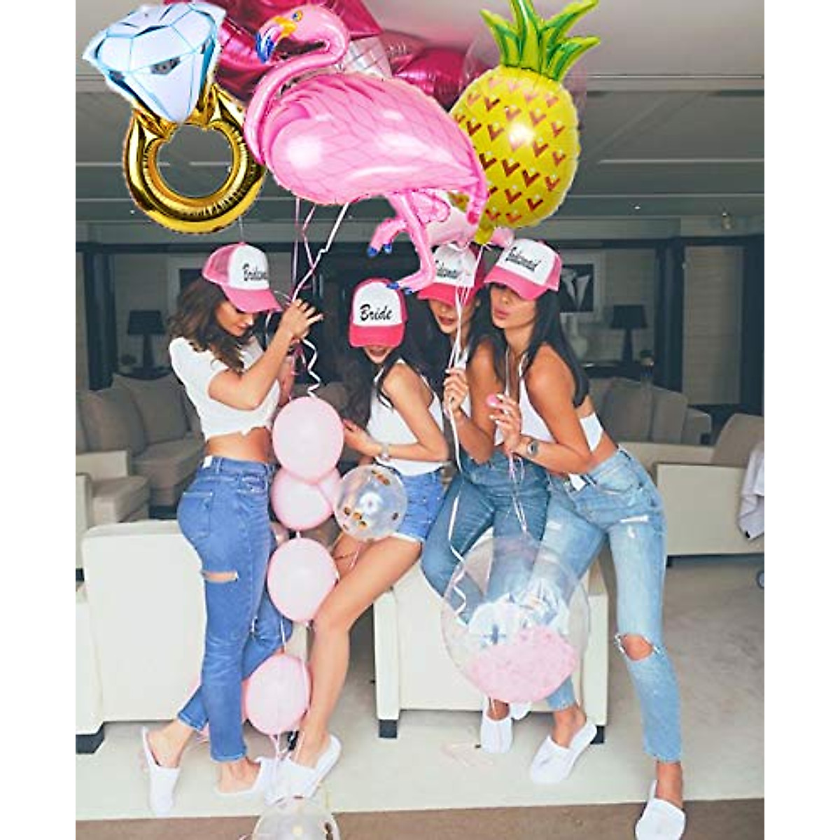JeVenis Set of 3 Flamingo Balloons Pineapple Balloons Ring Balloon Flamingo Bachelorette Decoration Beach Bach Balloons Flamingo Engagement Party Decor Tropical Bridal Shower Decoration Final Flamingle Decoration
