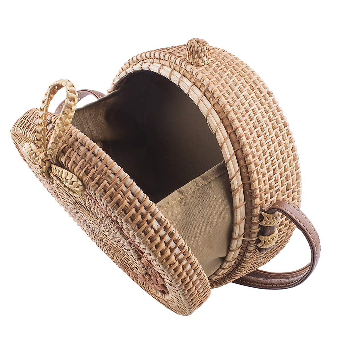 LYCSIX66 Handmade Round Rattan Bag Boho Summer Straw Bag Women Crossbody Purse