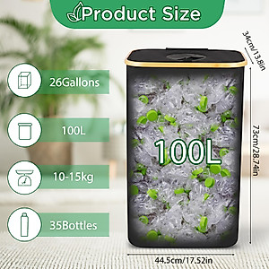 BEAUTIFABLE Recycling Bin for Kitchen, 26 Gallon Indoor Large Recycle Bin with Lid and 2 Removeable Reusable Inner Bag Collecting Bottle Can Waste Plastice （Black