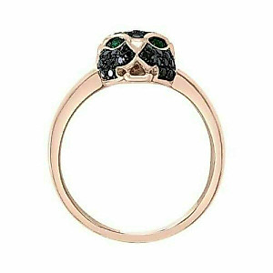 DRISHYA FASHION 1.80 Ct Round Cut Simulated Black Diamond & Green Emerald Panther Head Engagement Ring 14k Rose Gold Plated (6)
