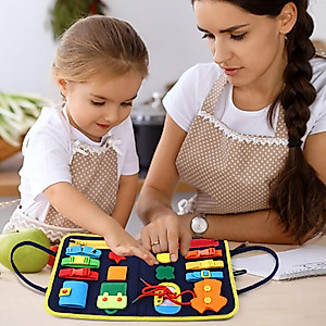 FBve Toddler Busy Board Montessori Toys Basic Skills Board for Toddlers Learning Dress, Educational Learning Toys, Bag Designed Enlighten Toy for Infants, Boys and Girls