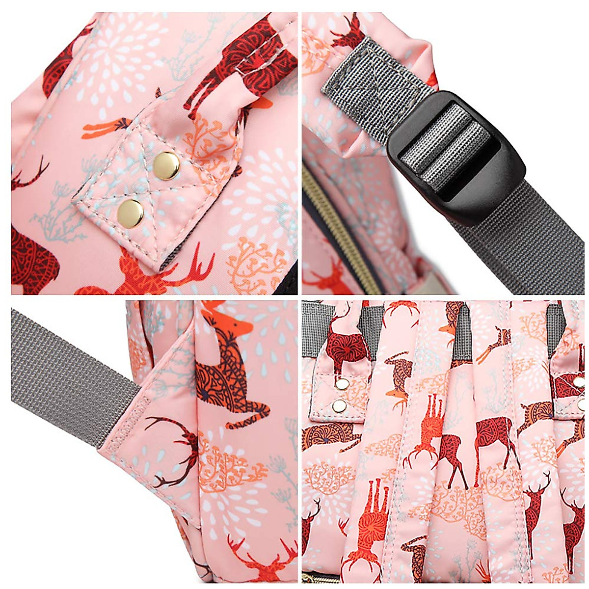 Starte Deer Cartoon Diaper Bag for Mom/Dad,Waterproof Travel Backpack,Spacious Tote Shoulder Bag Organizer,Pink