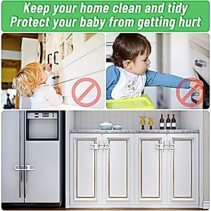 6 Packs Sliding Cabinet Locks, Modacraft Baby Proofing U-Shaped Child Safety Latches Adjustable White Locks for Handles Knobs Drawers Closet Cupboard