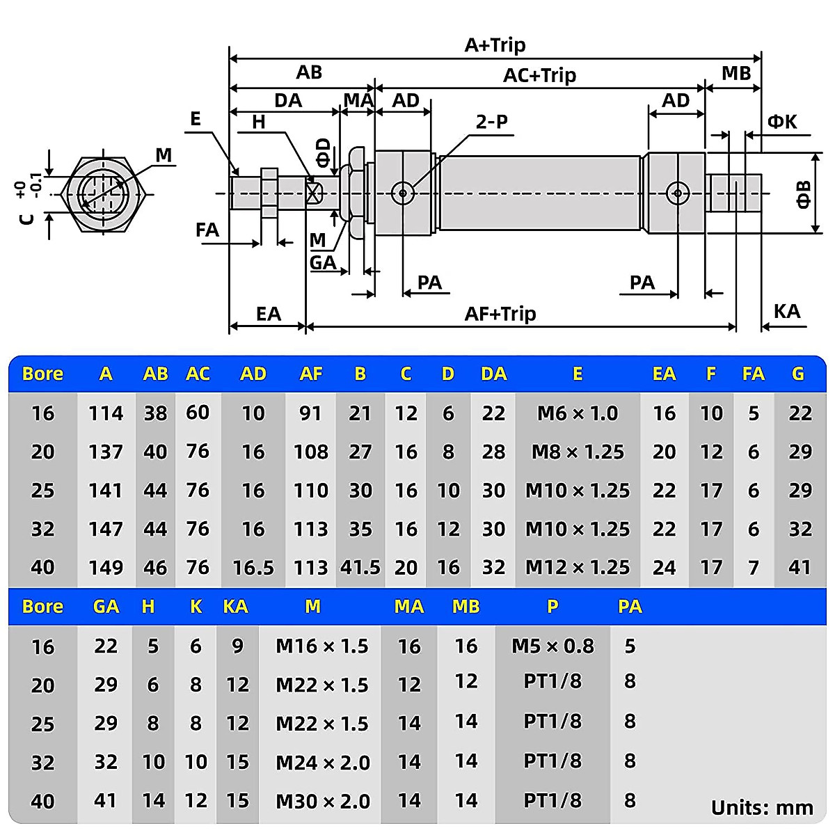 TAILONZ PNEUMATIC 25mm Bore 150mm Stroke Air Cylinder Double Action with Y Connector and 2Pcs 6mm Fitting MAL25x150