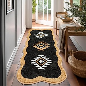 Western Boho Runner Rug 24''X 60'' Vintage Aztec Bathroom Rug for Western Bathroom Decor Non-Slip Soft Washable Kitchen Runner Rug Western Rug for Bedroom Farmhouse Rug for Bath Living Room Hallway