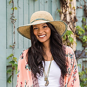 Wallaroo Hat Company – Women’s Camille Sun Hat – Wide Brim Natural Fiber and Adjustable Sizing for Medium Crown Sizes – Elegant Sun Hat for Resort, Outdoor Events and Parties (Turquoise)