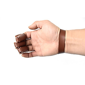 Windfulogo Leather Archery Hand Glove Finger Tab Hand Guard Protector Long Bow for Right Hand 3 Fingers Brown