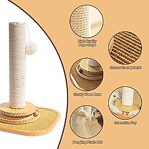 PLUROOF Cat Scratching Post, Cat Scratcher, 4-in-1 Premium Sisal Scratching Pad and Paper Rope Scratching Post with Interactive Track Toys and Dangling Plush Ball for Indoor Cats