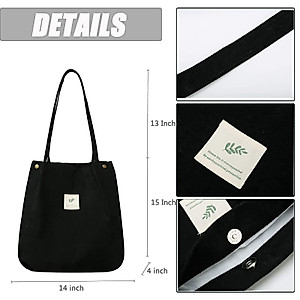 Cloele Corduroy Tote Bag for Women Shoulder Bag with Inner Pocket For Work Beach Lunch Travel And Shopping Grocery (Black)