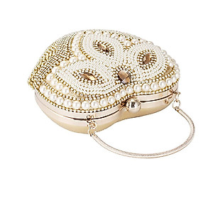 WANLIAN Women Luxury Cute Heart Shape Tassel Evening Clutch Bag Rhinestones Wedding Party Purse Handbag With Earrings Necklace(Gold7)