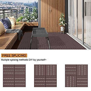 Goovilla Plastic Interlocking Deck Tiles, 9 Pack Patio Deck Tiles, 12"x12" Waterproof Outdoor Flooring All Weather Use, Patio Floor Decking Tiles for Porch Poolside Balcony Backyard, Dark Brown