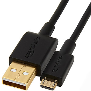 Amazon Basics 5-Pack USB-A to Micro USB Fast Charging Cable, 480Mbps Transfer Speed with Gold-Plated Plugs, USB 2.0, 3 Foot, Black