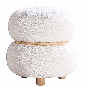 Get Set Style Round Ottoman with Soft Padded Seat, Multifunctional Vanity Chairs for Makeup, Upholstered Footrest Stool Ottoman Foot Stool for Living Room, Bedroom (White)