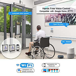 Olideauto Automatic Door Closer,AC110V Input Power Door Opener,Workable with Siri,Alexa,Google Assistance,App Remote Control Automatic Door with Smart WiFi Receiver and Wireless Handicap Wall Buttons
