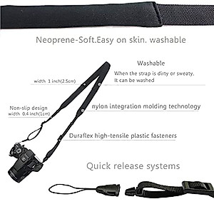 CHMETE Washable Soft Neoprene Camera Neck Strap (Black)