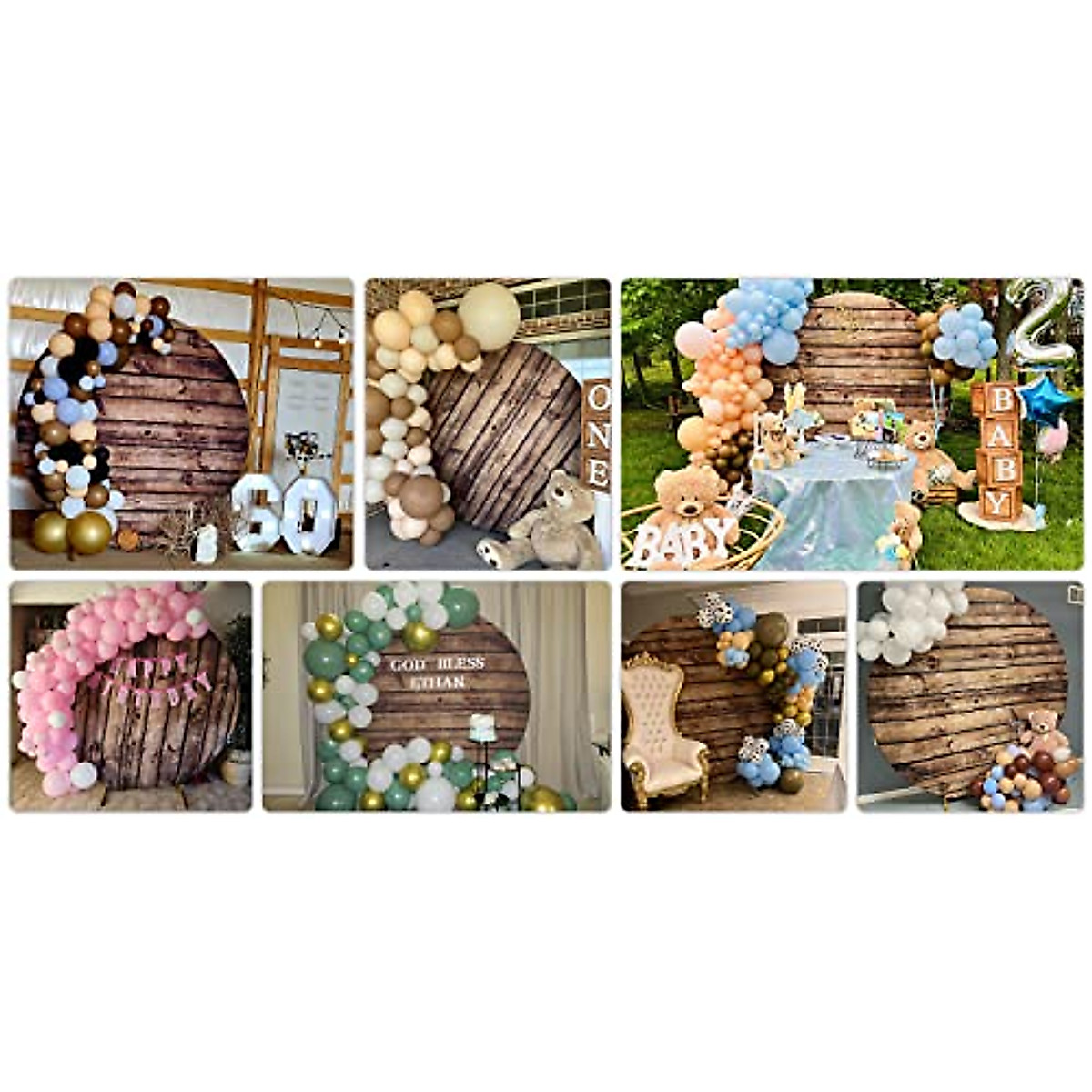 Leowefowa Rustic Wood Round Backdrop Cover(without stand) 7x7ft Polyester Wood Birthday Background for Photo Girl Boy Birthday Baby Shower Gender Reveal Party Banner Bridal Shower Grad Prom Photo Prop