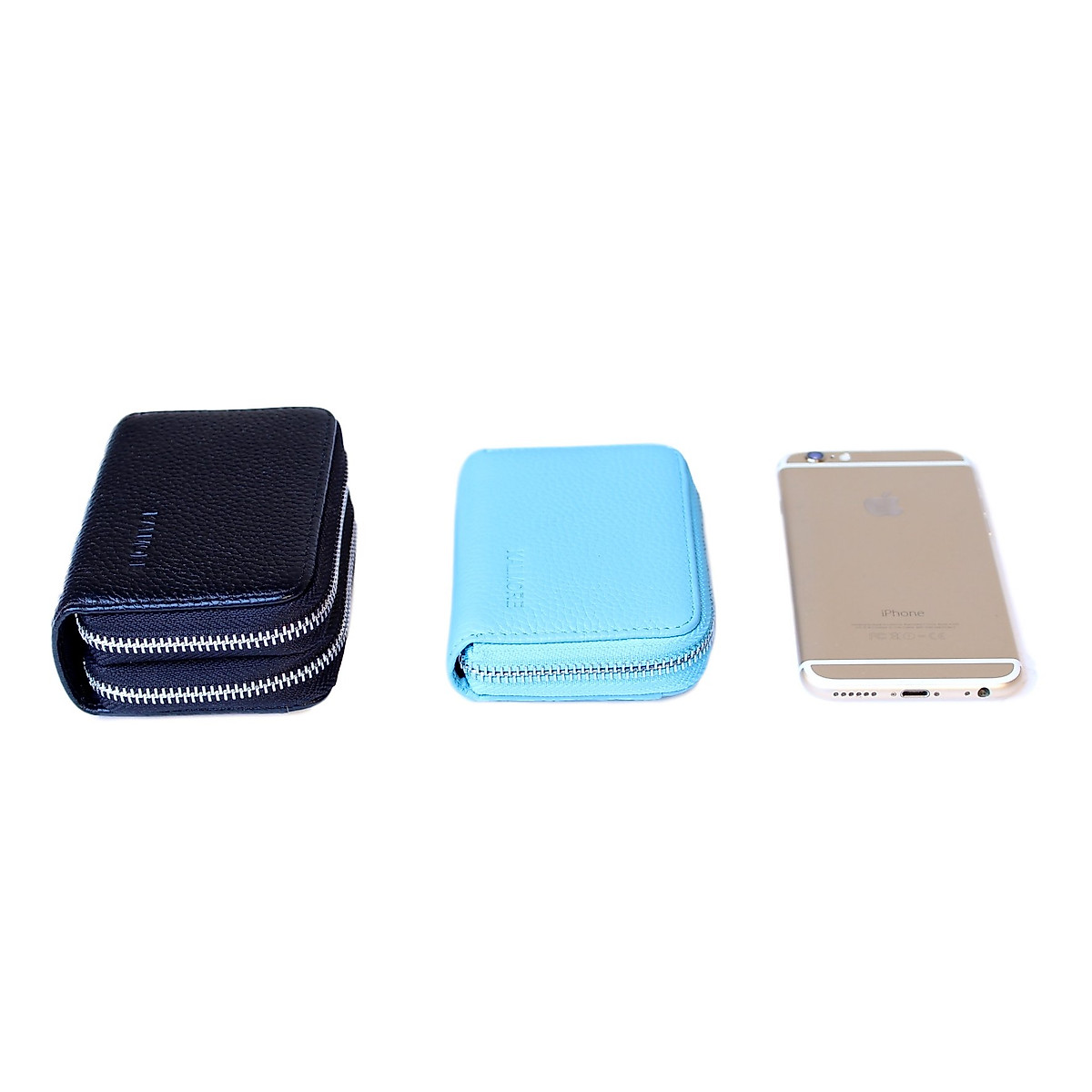 KALMORE Women's Leather RFID Card Wallet Small Purse Window, Turquoise Blue, One Zipper with ID