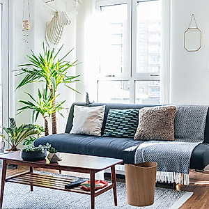 Solid Wood Trash Can Simple Household Storage Bin/Office Paper Basket, Retro Solid Wood Design Hotel Bedroom Bathroom Wooden Trash Can 23.5 × 30 × 19.5Cm (Walnut-Curved)