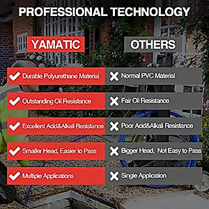 YAMATIC Sewer Jetter Hose for Pressure Washer 150 FT Drain Cleaner Hose 1/4 Inch NPT Button Nose & Rotating Sewer Jetting Nozzle Orifice 4.5, 4000 PSI