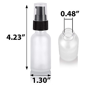 1 oz / 30 ml Frosted Clear Glass Boston Round Bottle with Black Treatment Pump (24 Pack) + Funnel