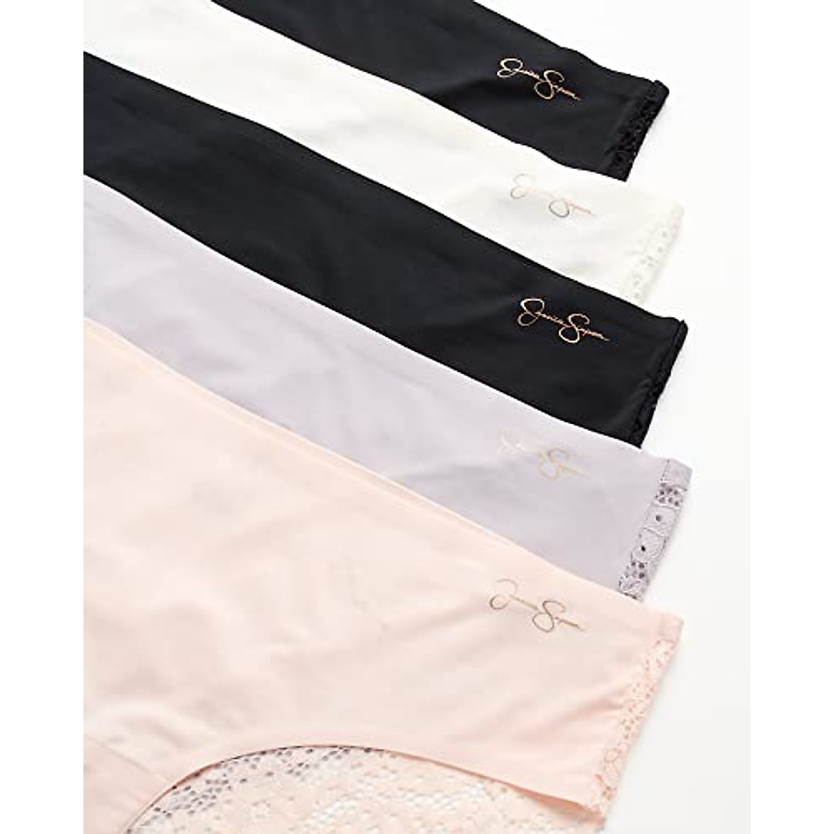 Jessica Simpson Women's Underwear - Microfiber Hipster Briefs (5 Pack), Size Large, Gardenia/Pearl Blush/Rain/Black