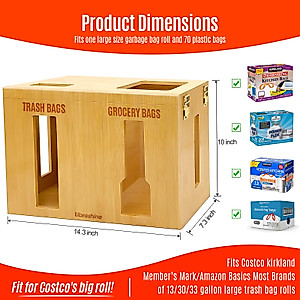 Libreshine Libreshine 2 In 1 Extra Large Trash Bag Organizer and Grocery Bag Holder, Fits Costco Large Garbage Bag Roll, Kitchen Bamboo Grocery Bag Dispenser Wall Mount