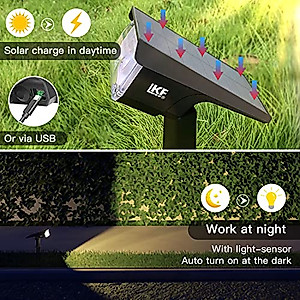 LKF Solar Spotlights Outdoor, USB & Solar Powered Landscape Spotlights, IP65 Waterproof Wall Lights Auto On/Off, 40LEDs Garden Lights for Yard Backyard Walkway Driveway Patio, 6 Pack