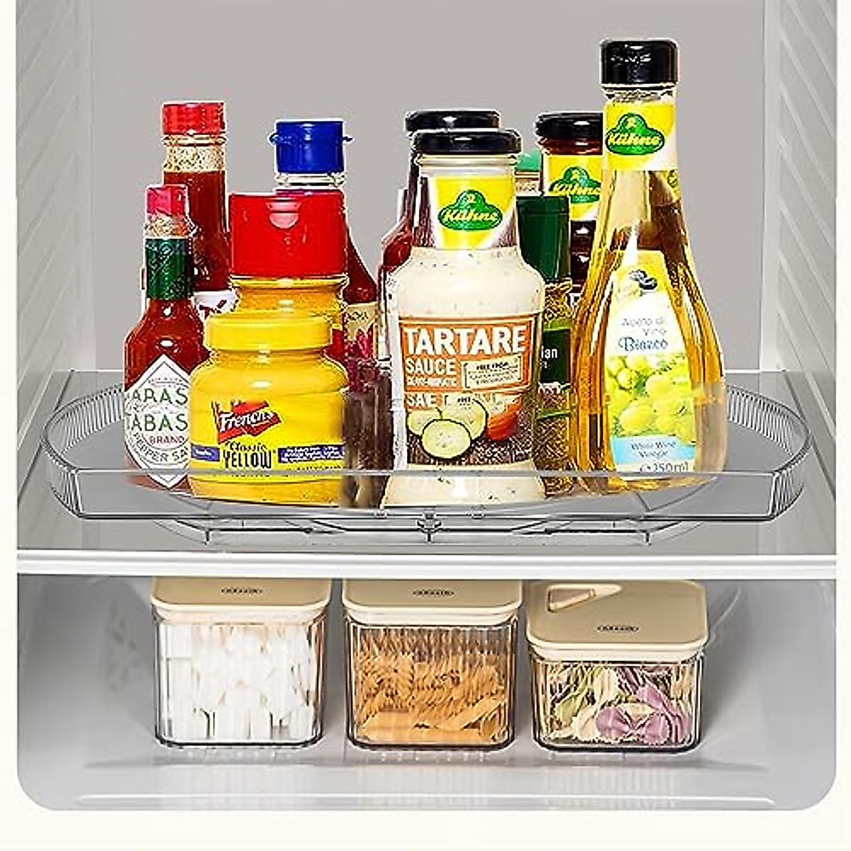 Lazy Susan Storage Turntable for Refrigerator, 16.5'' Transparent Swivel Fridge Lazy Susan Turntable Organizer, Lazy Susan Turntable for Fridge, Pantry, Cabinet, Dining Table, Kitchen (Clear)