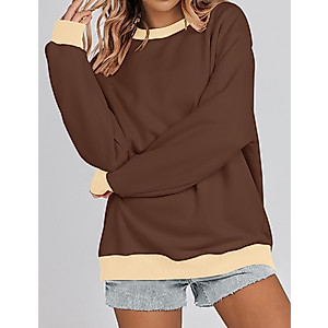 ZESICA Sweatshirt for Women Casual Long Sleeve Crewneck Oversized Pullover Jumper Tunic Tops,Rose,Small