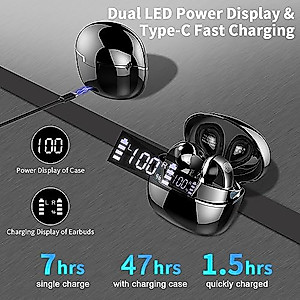 Wireless Earbud, Bluetooth 5.3 Headphones, Bluetooth Earbud Noise Cancelling, 40H Ear Buds with 4 ENC Mics, Earphones in-Ear Earbud LED Display IP7 Waterproof Stereo Mini Charging Case for Sports uaue