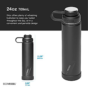 EcoVessel Stainless Steel Water Bottle with Insulated Dual Lid, Insulated Water Bottle with Strainer and Silicone Bottle Bumper, Coffee Mug – 24oz (Navy Nightfall)
