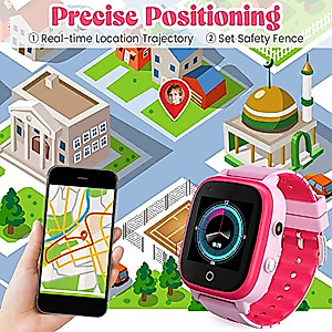 4G Kids SmartWatches, IP67 Waterproof LBS WiFi GPS Tracker Children Smartwatch Phone Call for Boys Girls, Touch Screen Cellphone Video Call Voice Chat Anti-Lost SOS Learning Toy for Kids Gift, Pink