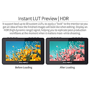 FEELWORLD LUT7 PRO 7 Inch Ultra Bright 2200nits DSLR Camera Field Monitor 3D LUT Touchscreen HDR Waveform F970 External Power and Install Kit 4K HDMI