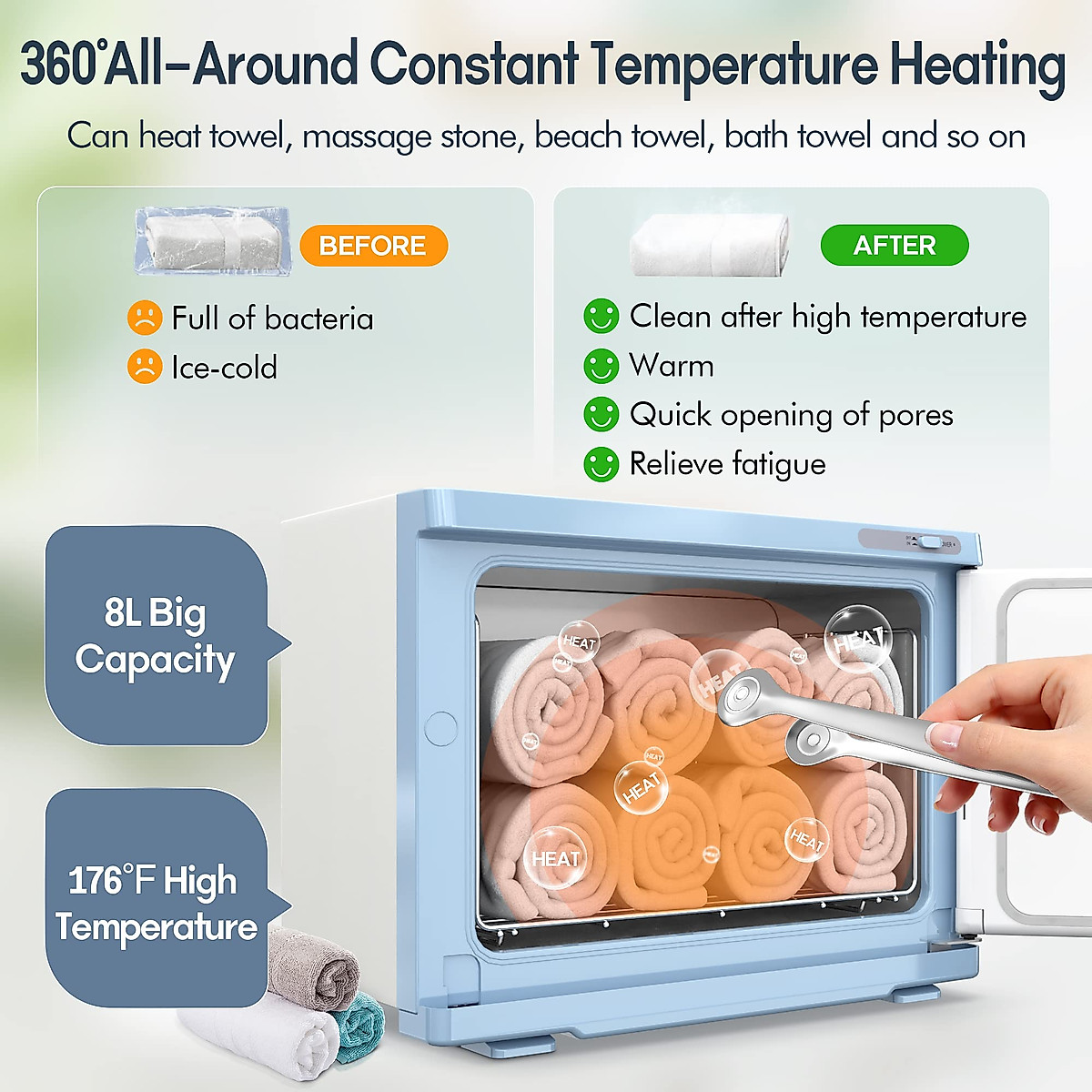 8L Personal Hot Towel Warmer, Hold 12 Facial-Sized Towels Use for Home, Kitchen, Bathroom, Towel Cabinet