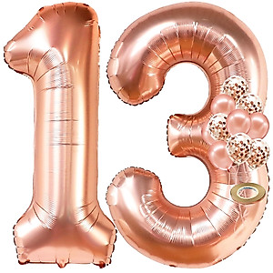 KatchOn, Rose Gold 13 Balloon Numbers - Giant, 40 Inch | 13th Birthday Decorations for Girls | 13 Rose Gold Balloons for 13 Birthday Decorations for Girls | Rose Gold Number 13 Balloons for Birthdays