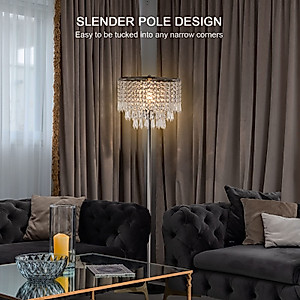 Crystal Floor Lamp, Triper-Layer Lampshade Crystal Floor Lamp for Bedroom Living Room, Modern Floor Lights with Foot Switch for Office, 66.92" Tall Pole Lamp, Elegant Chrome Finish, Bulb NOT Included