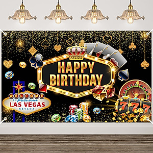 Avezano Casino Birthday Backdrop Las Vegas Casino Night Birthday Background Banner Casino Sign for 40th 50th Birthday Party Supplies (70.8x43.3inch)