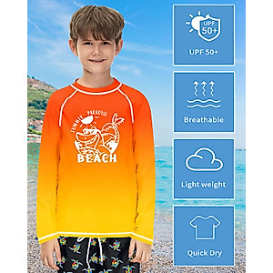 BesserBay Child Boys Long Sleeve UV Protection Rashguard Shirt Orange Gradient Beach Surf Swim Top 9-10 Years