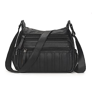 Alovhad Fashion PU Leather Crossbody Bag For Women Shoulder Bag Large Capacity Designer Casual Hobo Tote Bag (Black)