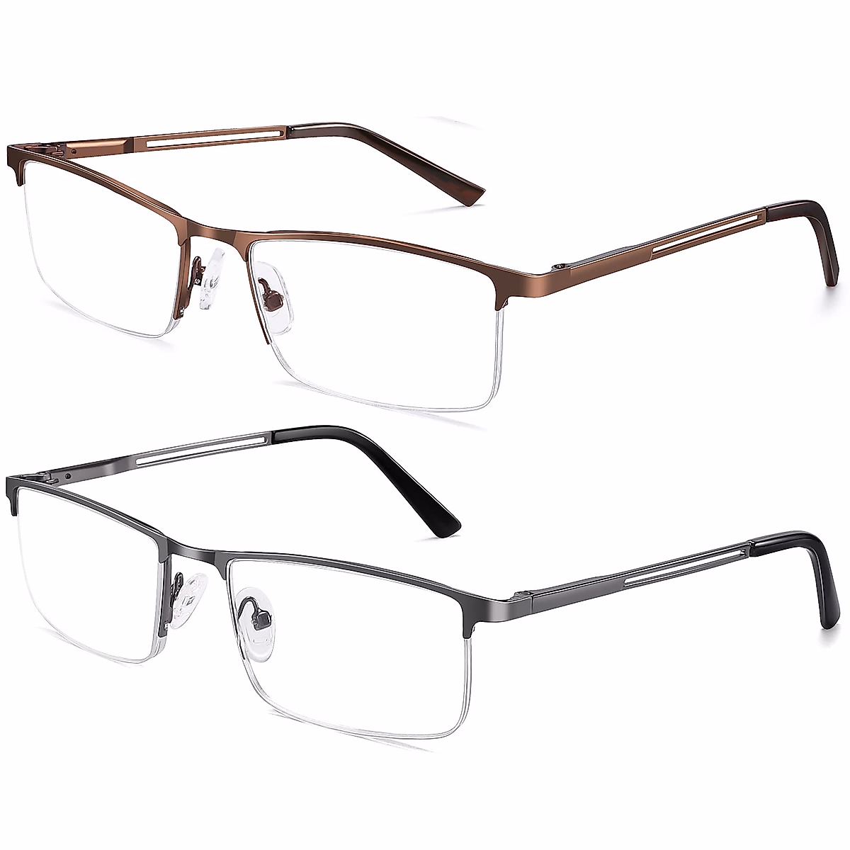 HUYAOPT 2-Pack Blue Light Blocking Reading Glasses Men Women Spring Hinge Computer Reading Glasses Metal Frame (Mixed Color, 1.5