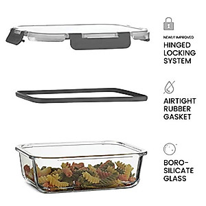 FineDine 6-Piece Superior Glass Food Storage Containers Set, 35oz Capacity - Newly Innovated Hinged Locking lids - 100% Leakproof Glass Meal-Prep Containers, Freezer-to-Oven-Safe (Grey)