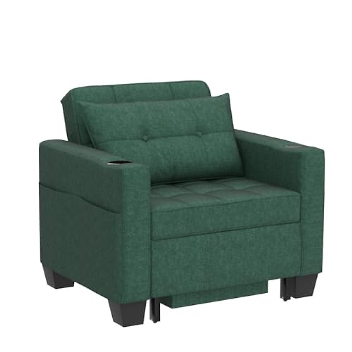 DURASPACE 39 Inch Sleeper Chair 3-in-1 Convertible Chair Bed Pull Out Sleeper Chair Beds Adjustable Single Armchair Sofa Bed with USB Ports, Side Pocket, Cup Holder (Forest Green Linen)