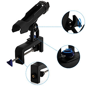 ZENFUN 2 Pack Fishing Boat Rods Holder, 360 Degree Rotation Adjustable Power Lock Fishing Rods Racks, Large Clamp Opening Folding Rod Holder for Canoe, Kayaks, Easy Installation, Bonus Screws