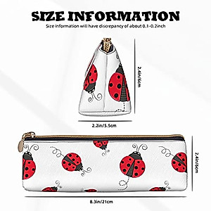 Ykklima Cute Red Ladybug Cartoon Pattern Leather Pencil Case Zipper Pen Makeup Cosmetic Holder Pouch Stationery Bag for School, Work, Office