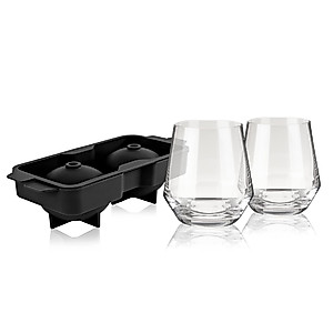 True Whiskey Glass & Ice Sphere Set, 2 Whiskey Tumblers, 1 Ice Sphere Mold, Bourbon Glass Set, cool gadgets for men, ice mold, rocks glasses, cocktail set