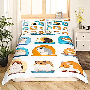 Feelyou Cute Hamster Bedding Set for Girls Boys Children Cartoon Pet Animal Comforter Cover Decorative Lovely Rodent Duvet Cover Pet Mouse Pattern Bedspread Cover Twin Size 2Pcs Bedclothes