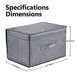 BEBORIN Foldable Storage Bins|2 Pack Storage Boxes with Lids and Handles Storage Baskets in Cotton and Linen Storage Organizers for Toys, Shelves, Clothes, Papers and Books etc. (Grey-twill)