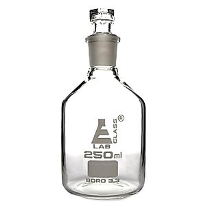 EISCO Reagent Bottle, Borosilicate Glass, Narrow Mouth with Interchangeable Hexagonal hollow glass Stopper - 250ml Labs