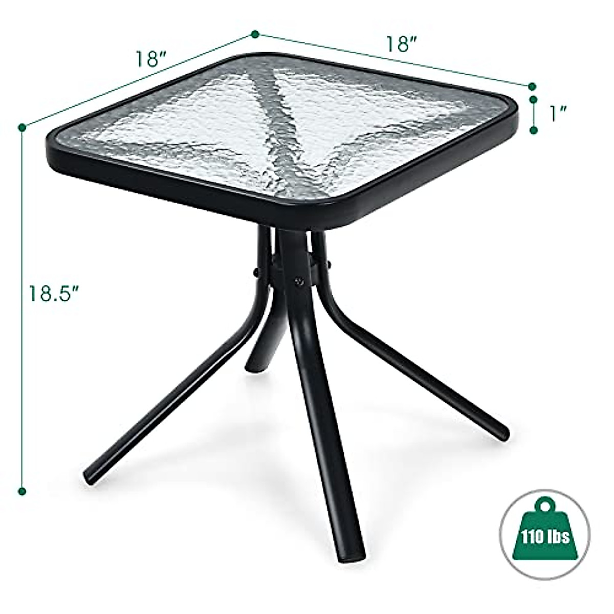 Tangkula Outdoor Bistro Table, Patio Side Table with Tempered Glass Tabletop & Steel Frame, Patio Coffee End Table for Backyard, Lawn, Garden (Black)