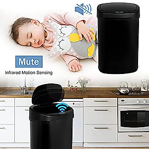 R/E Automatic Sensor Trash Can Kitchen Trash Can 13 Gallon Garbage Can High-Capacity Touch Free Waste Bin Stainless Steel Trash Can with Lid for Kitchen Office Bathroom Bedroom,Black
